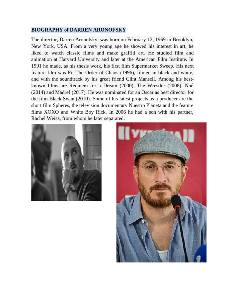 BIOGRAPHY of DARREN ARONOFSKY | PDF