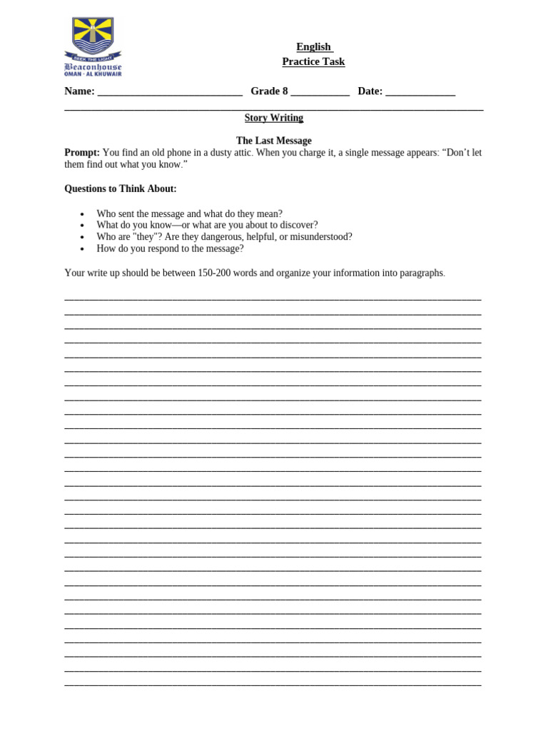 Story Writing -Practice Task - Edupage | PDF