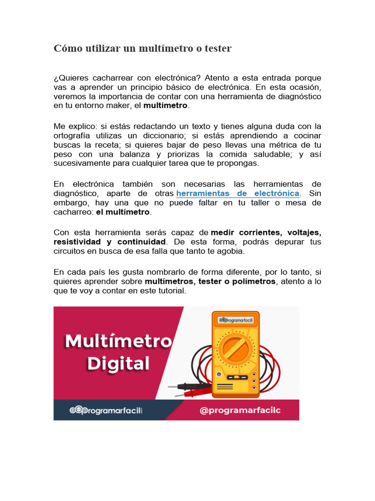 Como Utilizar Un Multimetro | PDF | Resistor | Metrología