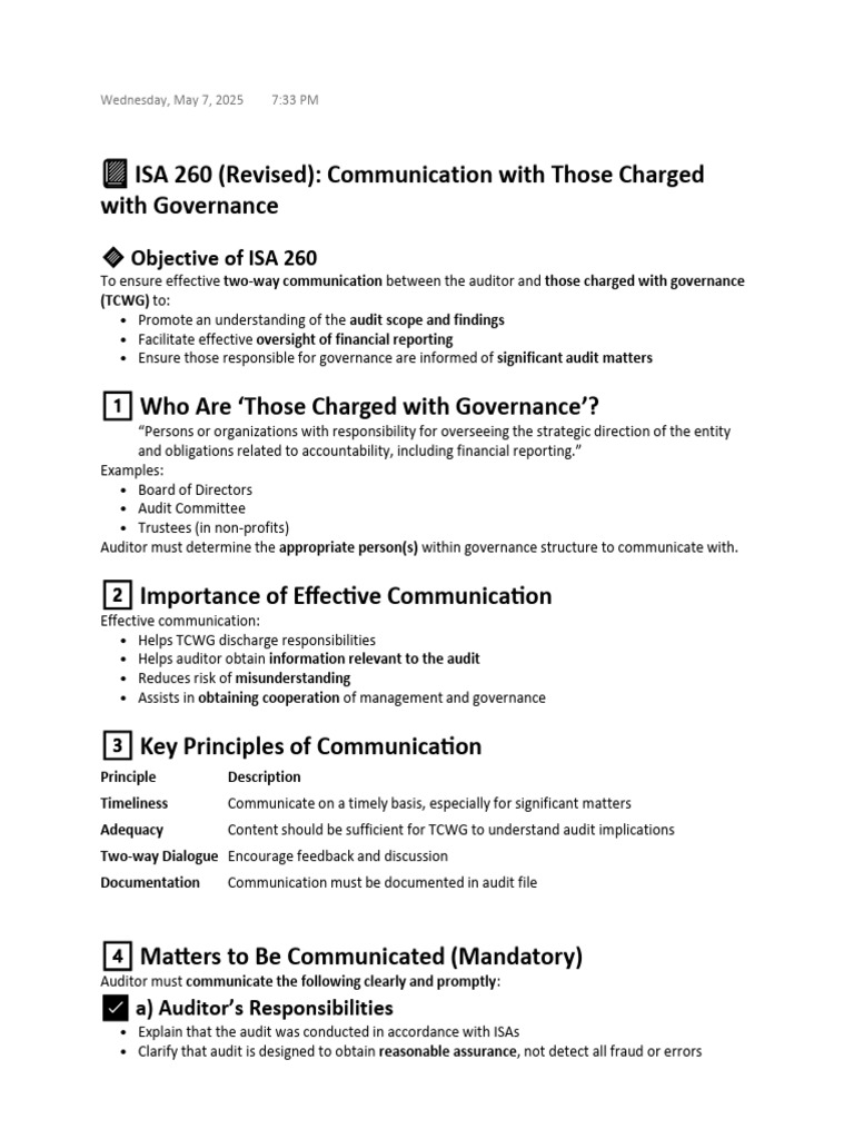 ? ISA 260 (Revised) Communication With Those Charged With Governance ...