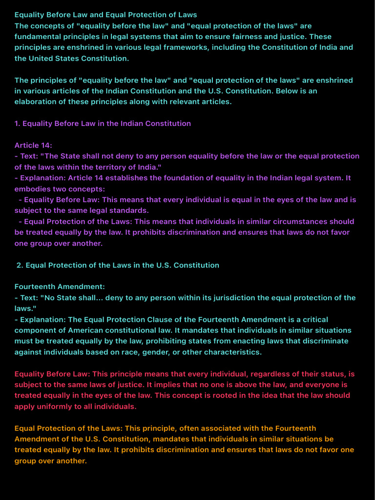 Equality Before Law and Equal Protection of Laws | PDF | Equal Protection Clause | Fourteenth ...