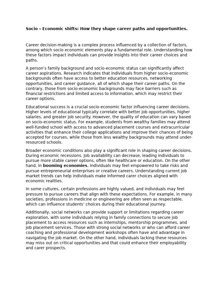ACTIVITY 2 Socio – Economic shifts How they shape career paths and opportunities | PDF ...