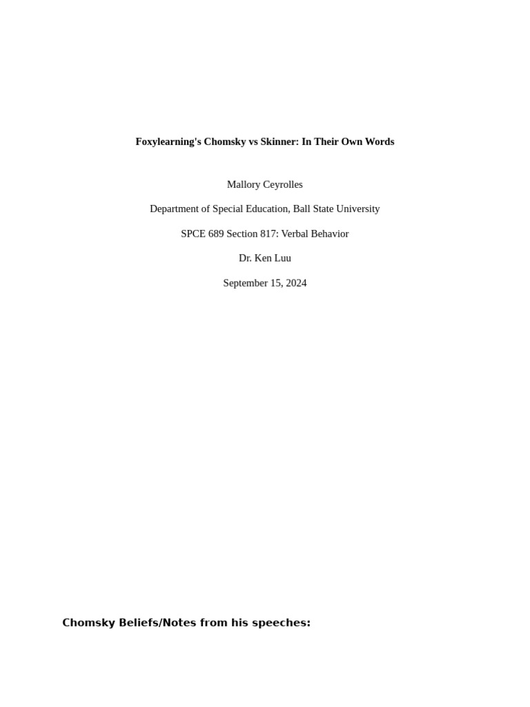 Ceyrolles, Mallory Foxy Learning Chomsky Vs Skinner | PDF | Noam ...