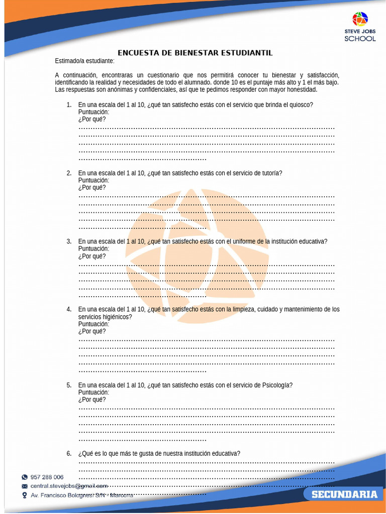 Encuenta de Bienestar Estudiantil | PDF