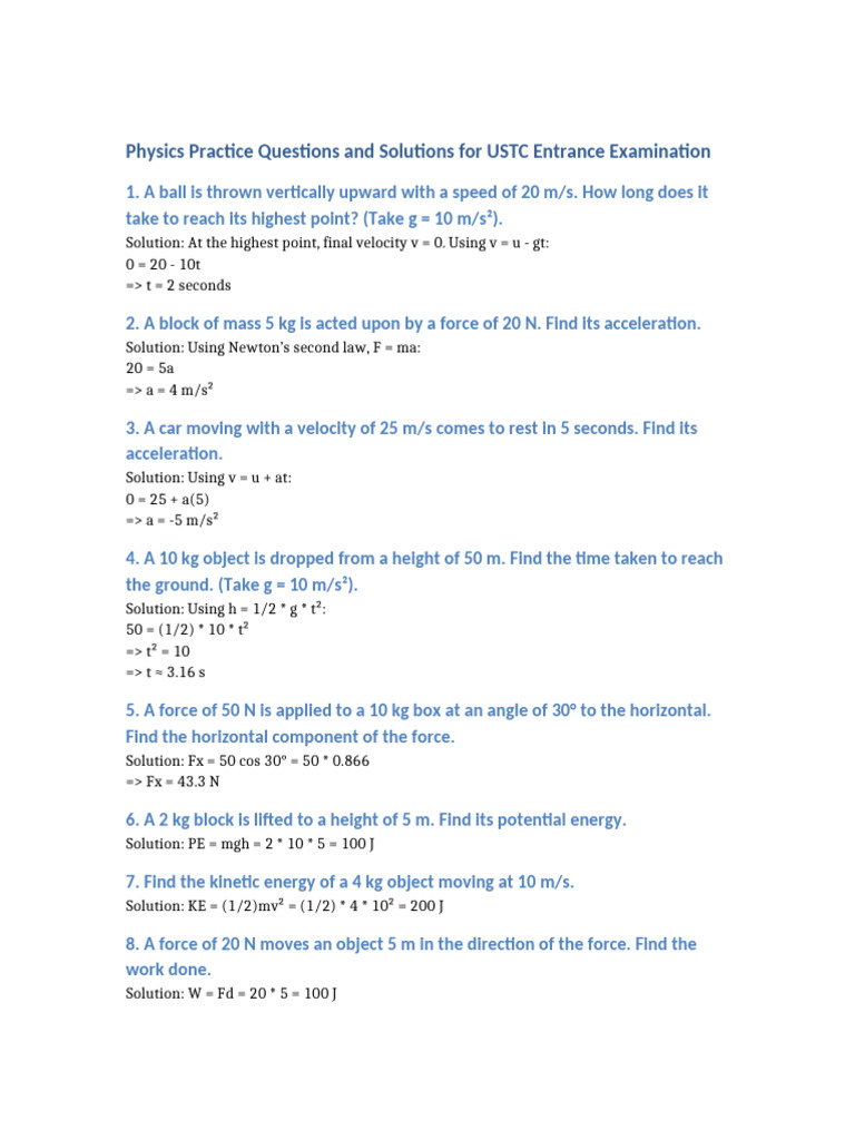 Ustc Physics Practice Full | PDF | Motion (Physics) | Physical Quantities