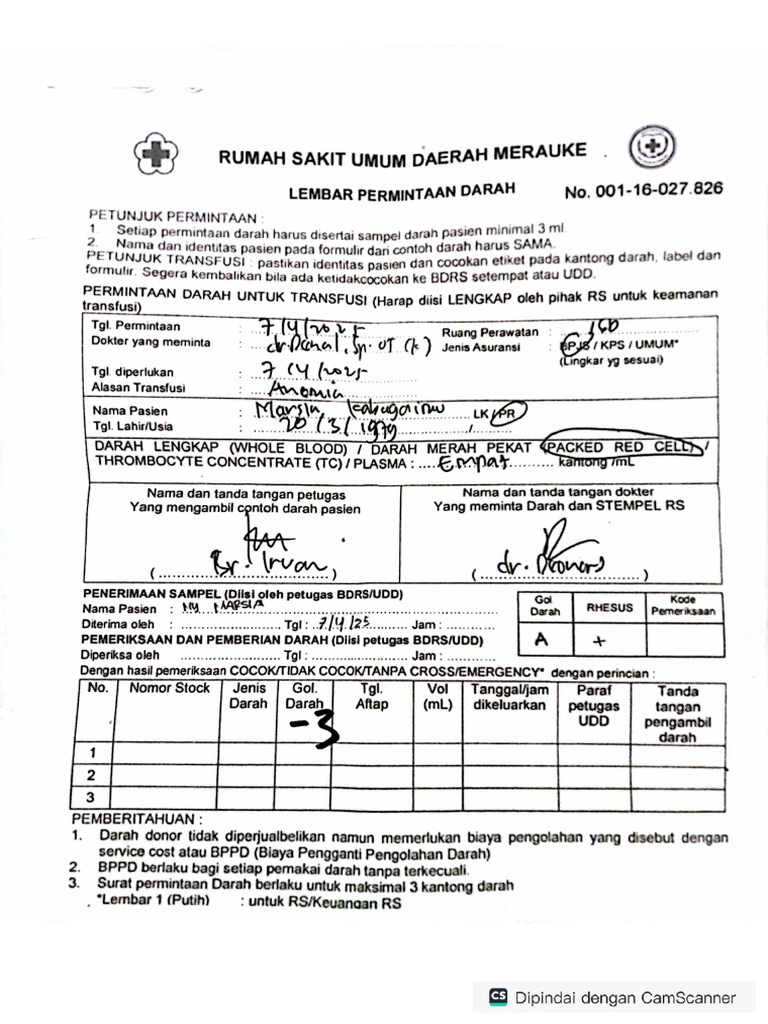 Lembar Permintaan Darah | PDF