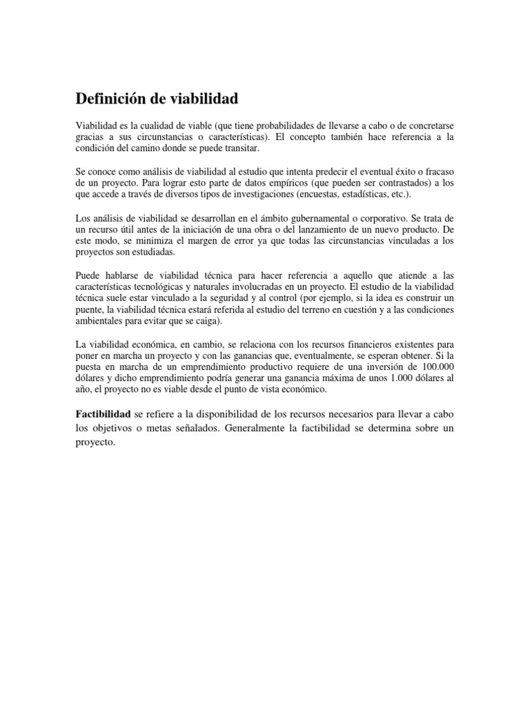 Definición y análisis de viabilidad | PDF