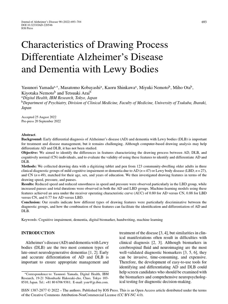 Characteristics of Drawing Process Differentiate Alzheimer's Disease ...