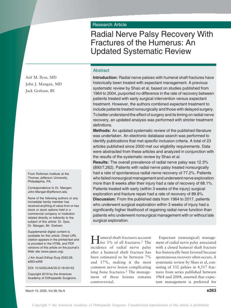 Radial Nerve Palsy Recovery With Fractures of the Humerus_ An Updated ...