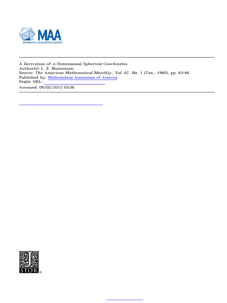 A Derivation of n-Dimensional Spherical Coordinates | PDF | Vector ...