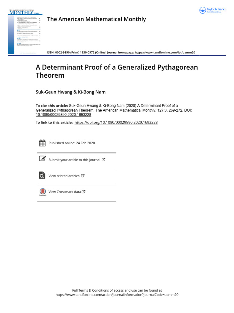 A Determinant Proof of A Generalized Pythagorean Theorem | PDF ...