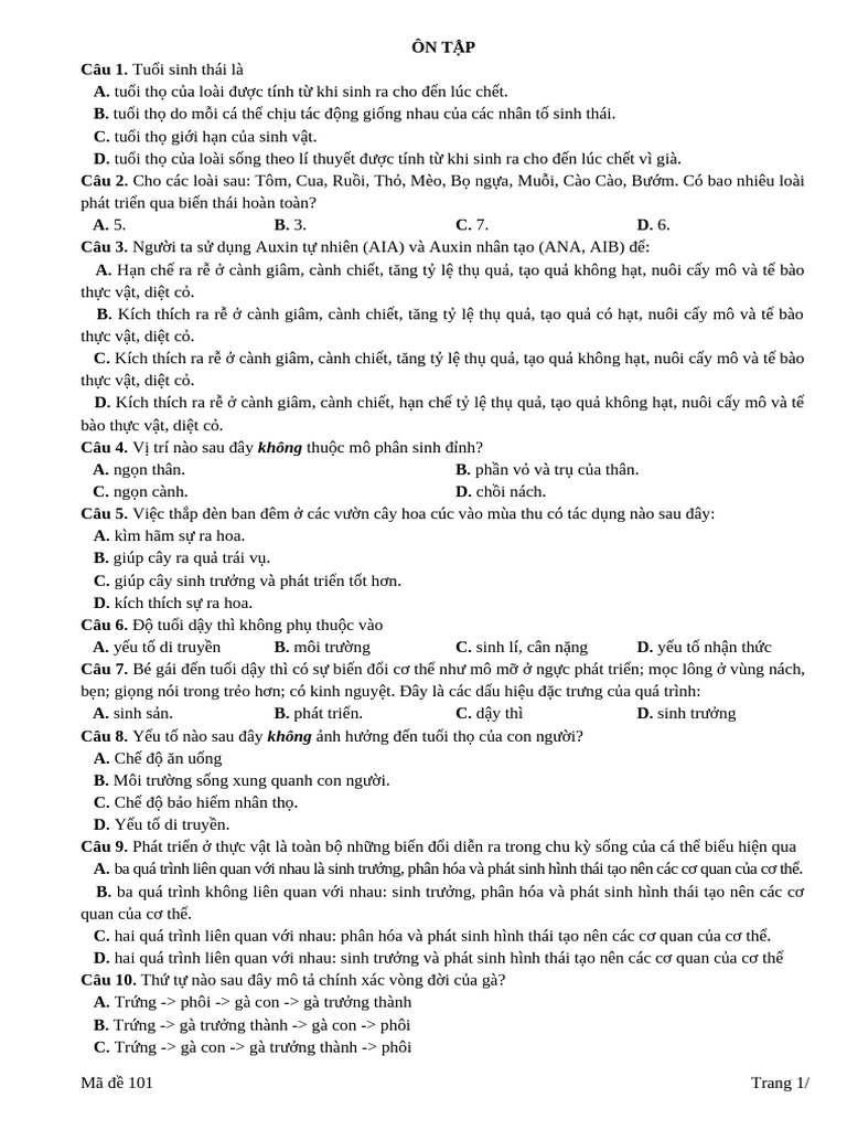 Ôn-tập-Sinh-11-HKII (2) | PDF