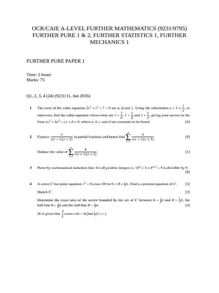 A-Level Further Maths Past Papers | PDF