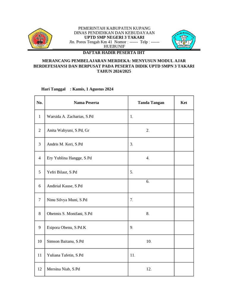 Daftar Hadir Iht | PDF