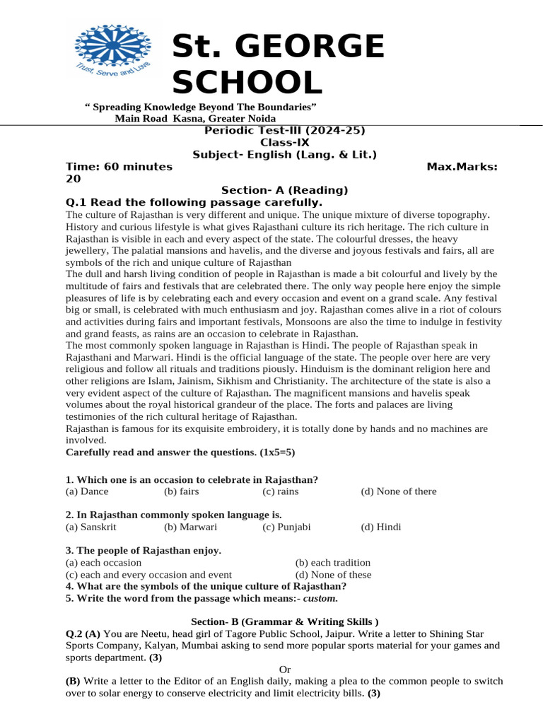 Class 9 English PT-3 | PDF