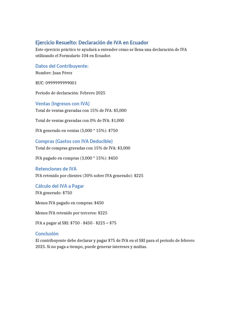Ejercicio Declaración IVA | PDF