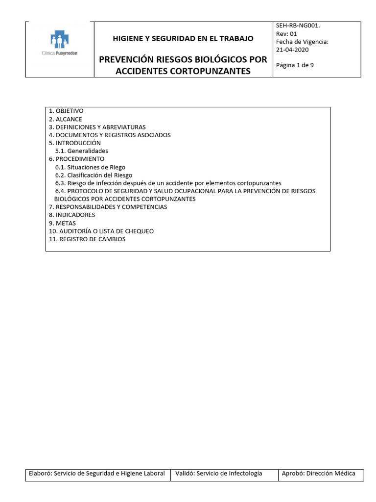 SEH RB NG001.Protocolo Corto Punzantes 1 | PDF | Seguridad y salud ...
