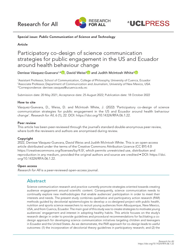Participatory Co-Design of Science Communication | PDF | Participatory ...