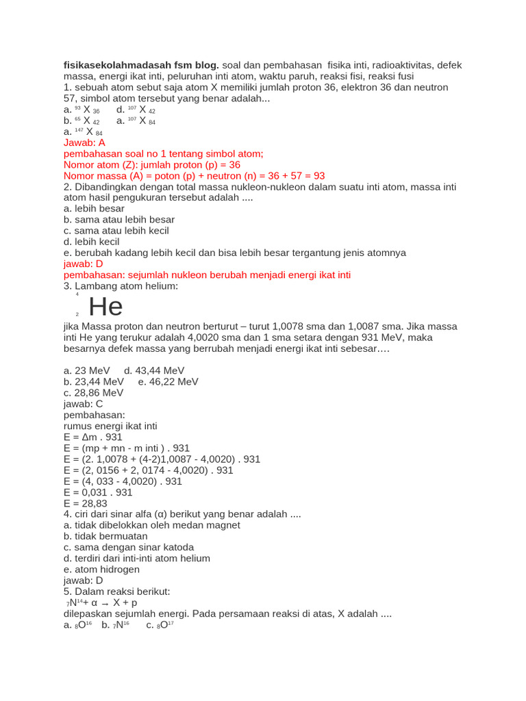 Soal Inti Atom Dan Radioaktifitas | PDF