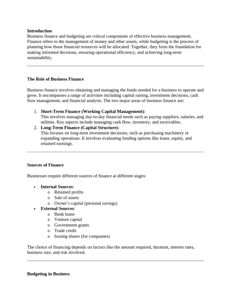 Business Finance and Budgeting | PDF | Budget | Expense