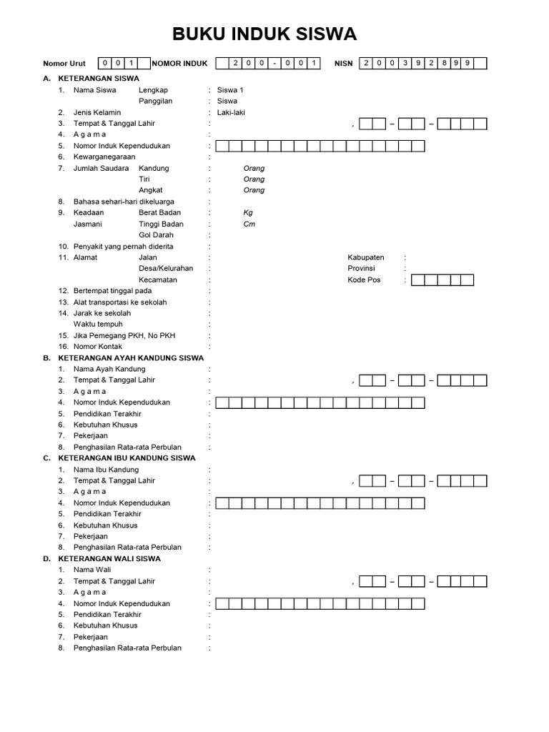 Layout Print Buku Induk SMP | PDF