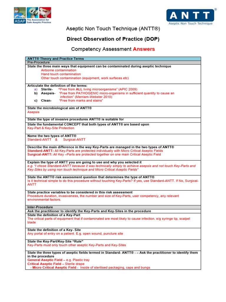 DOPs Standard Answers | PDF | Health Sciences | Medicine