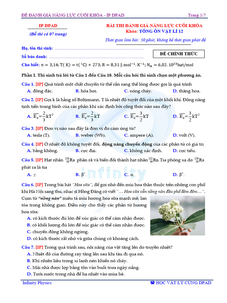 -ĐỀ CHÍNH THỨC- Đề kiểm tra cuối khóa Tổng ôn - GD1 | PDF