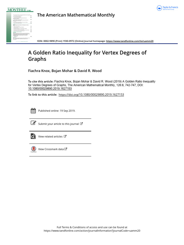A Golden Ratio Inequality For Vertex Degrees of Graphs | PDF | Vertex ...