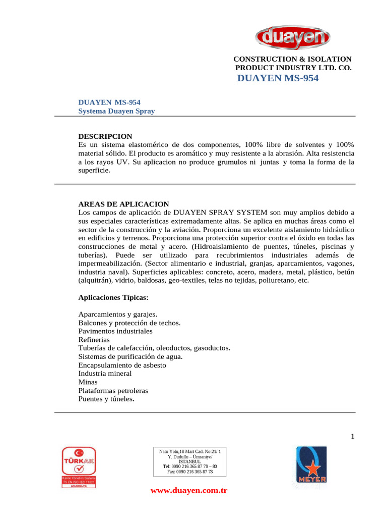 Duayen MS-954 Duayen Spray Español | PDF | Hormigón | Ácido
