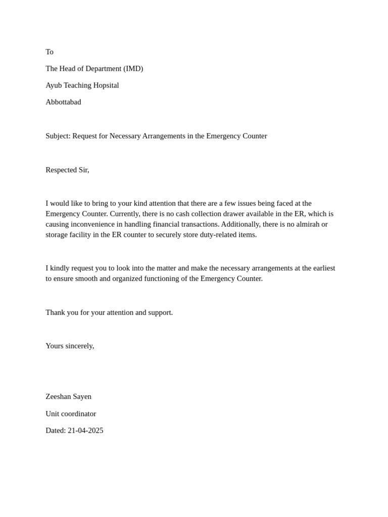 Emergency Counter Improvement Request | PDF