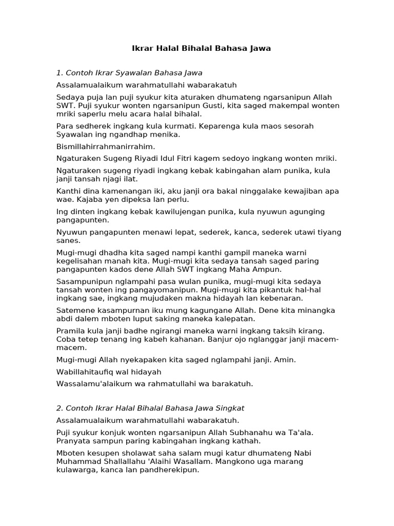 Ikrar Halal Bihalal Bahasa Jawa | PDF