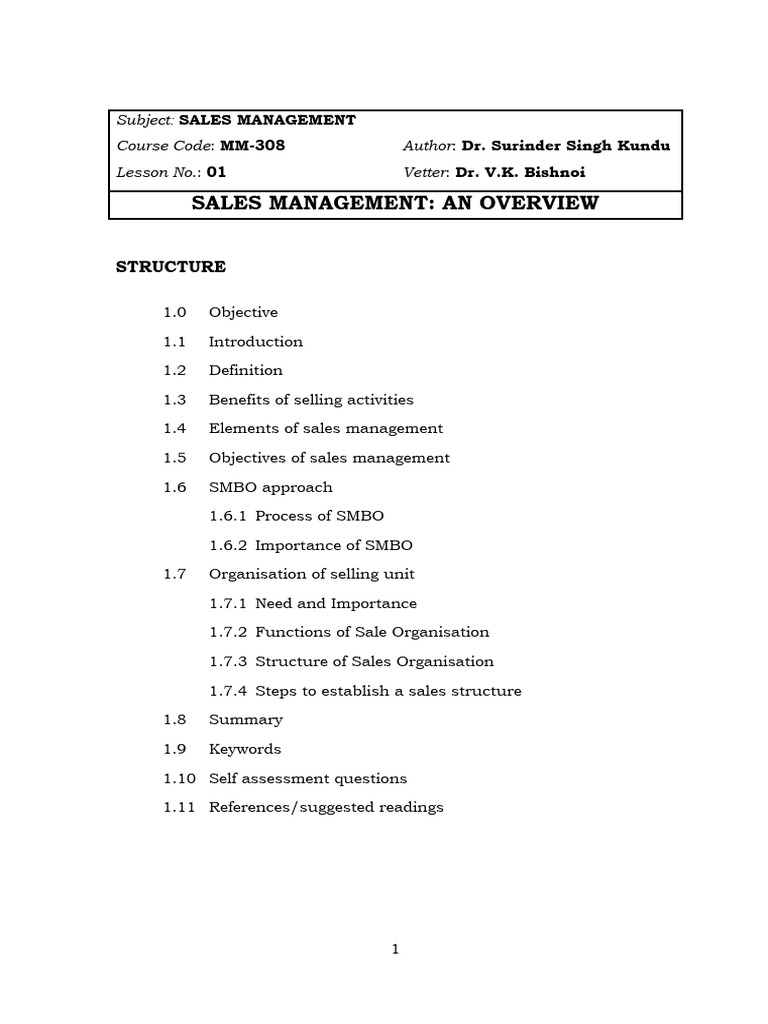 Sales management. An overview (inglés) autor Surinder Singh | PDF ...