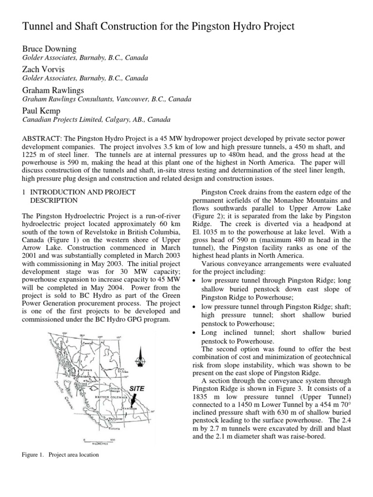 Tunnel and Shaft Construction For The Pingston Hydro Project | PDF ...