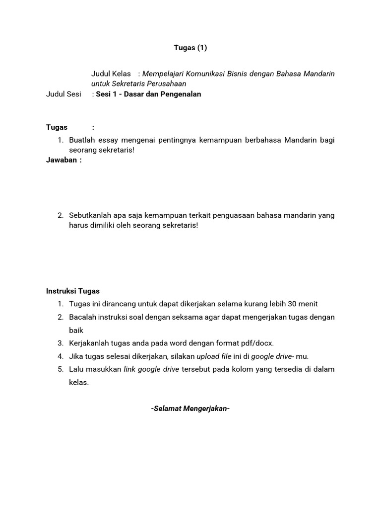 Tugas Praktik Mandiri 1 Mempelajari Komunikasi Bisnis Dengan Bahasa Mandarin Untuk Sekretaris ...