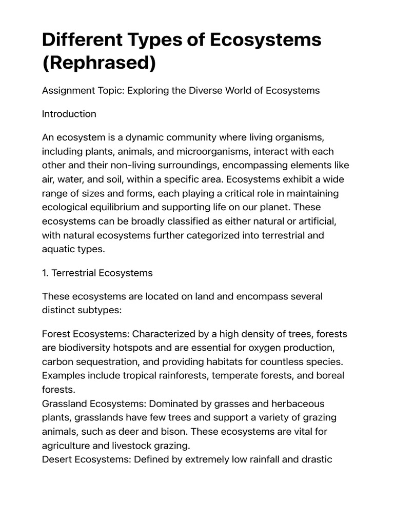 Different Types of Ecosystems (Rephrased) | PDF | Ecosystem | Forests