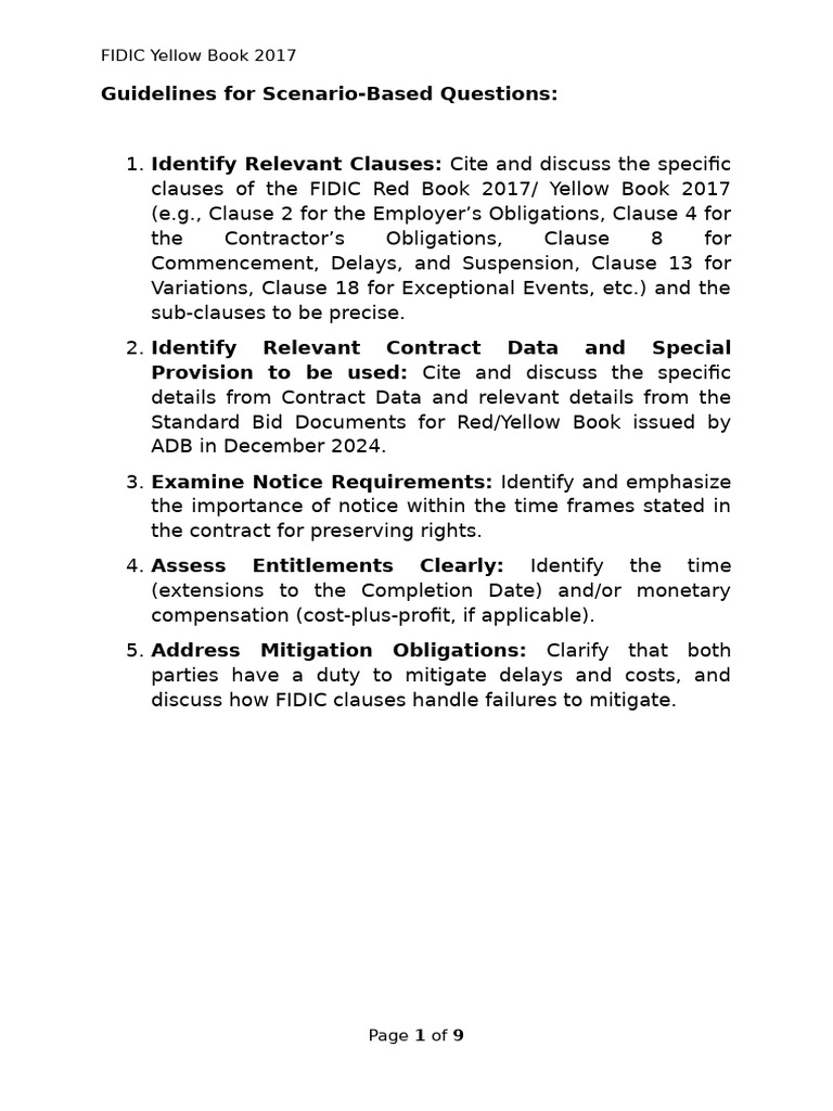FIDIC Yellow Book 2017 Scenario Based Questions | PDF | Employment ...