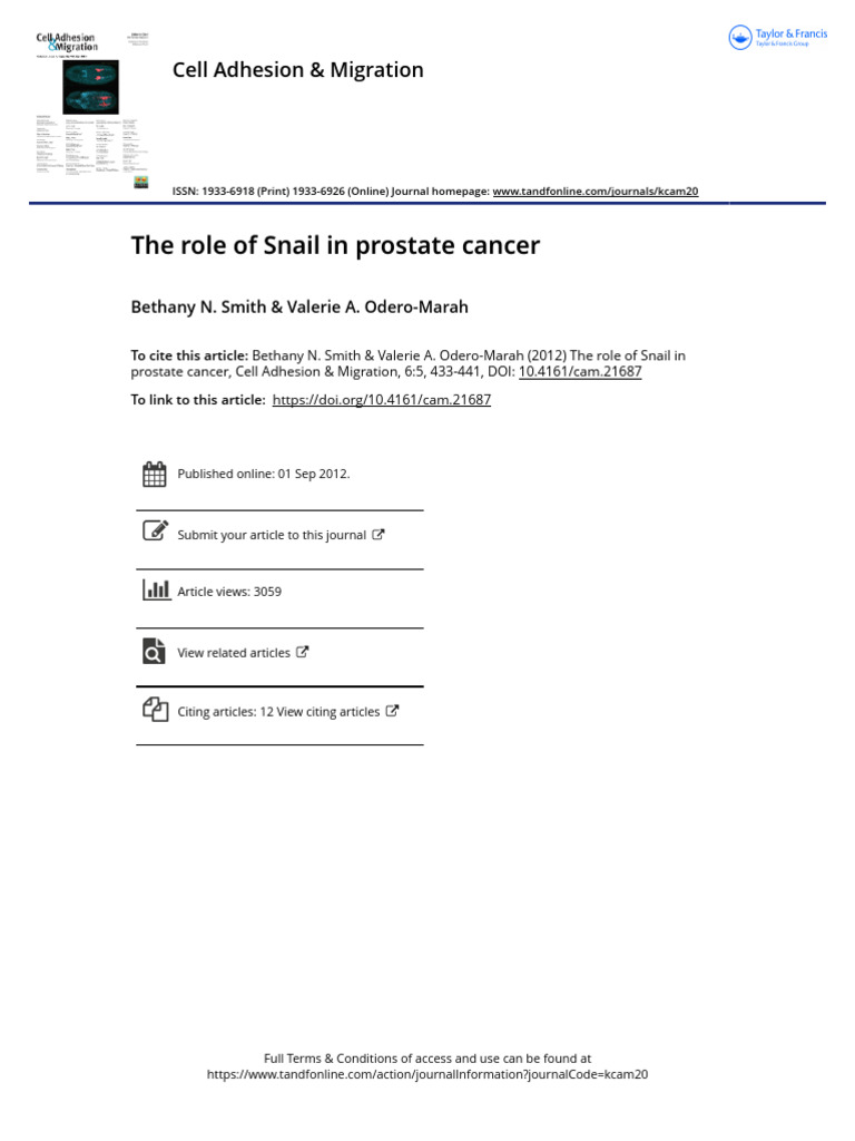 The Role of Snail in Prostate Cancer | PDF | Reactive Oxygen Species ...