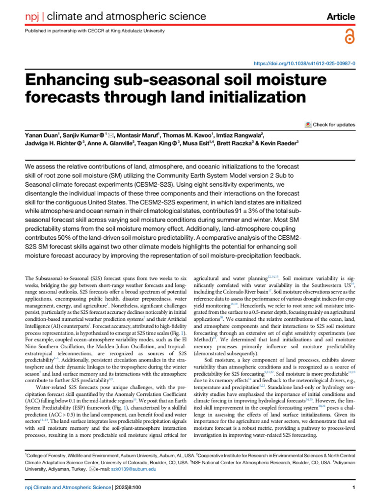Enhancing Sub-Seasonal Soil Moisture Forecasts Through Land ...