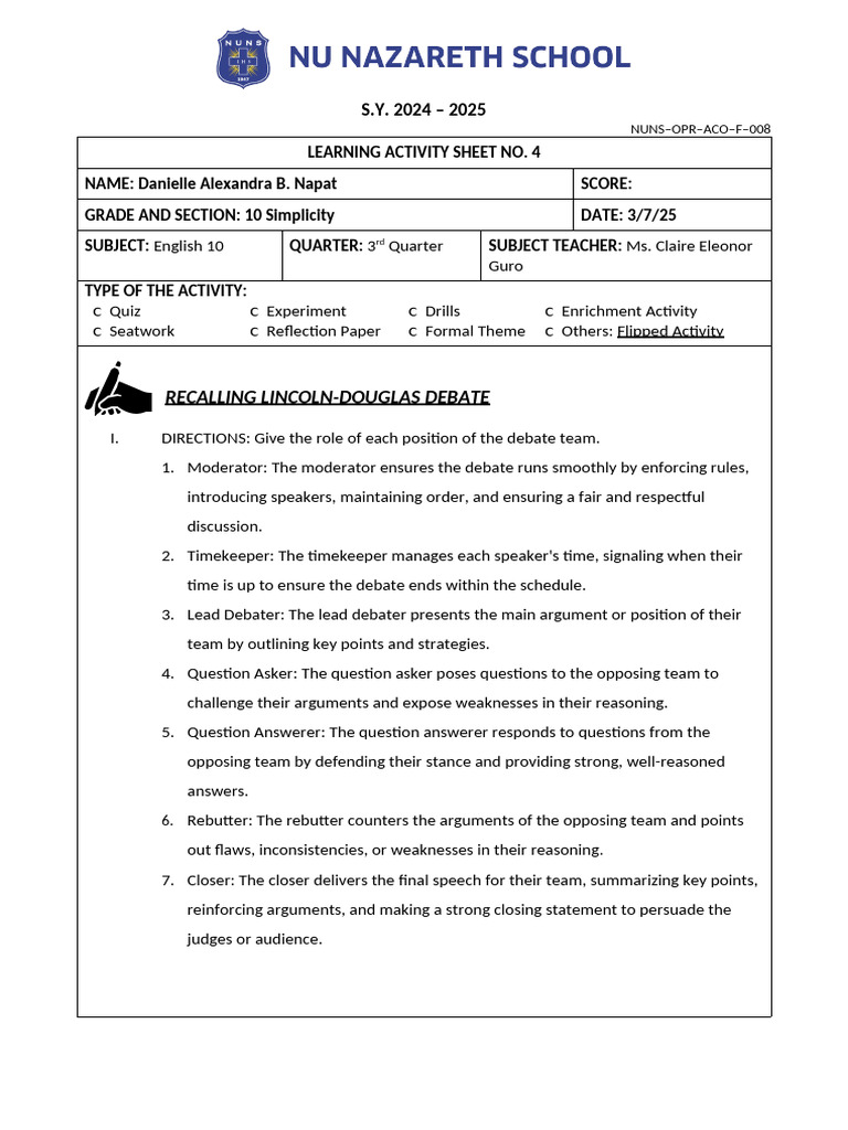 Recalling Lincoln-Douglas Debate | PDF