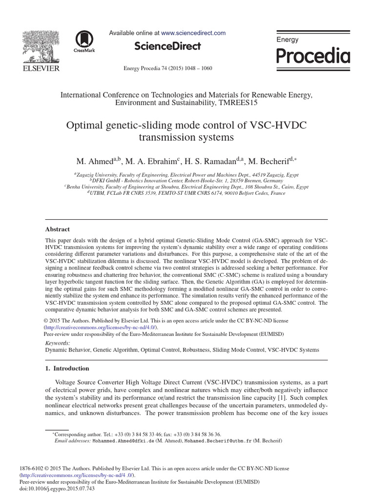 Optimal Genetic-Sliding Mode Control of VSC-HVDC | PDF | High Voltage Direct Current | Electric ...