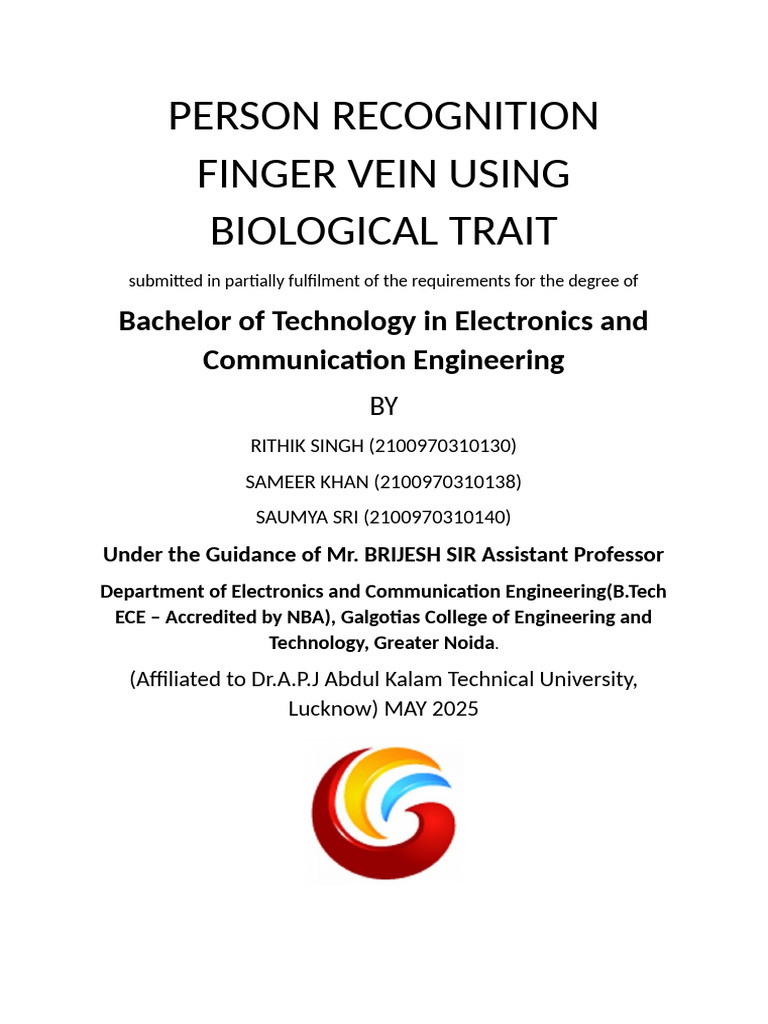 Major Report Finger Vein | PDF | Biometrics | Infrared