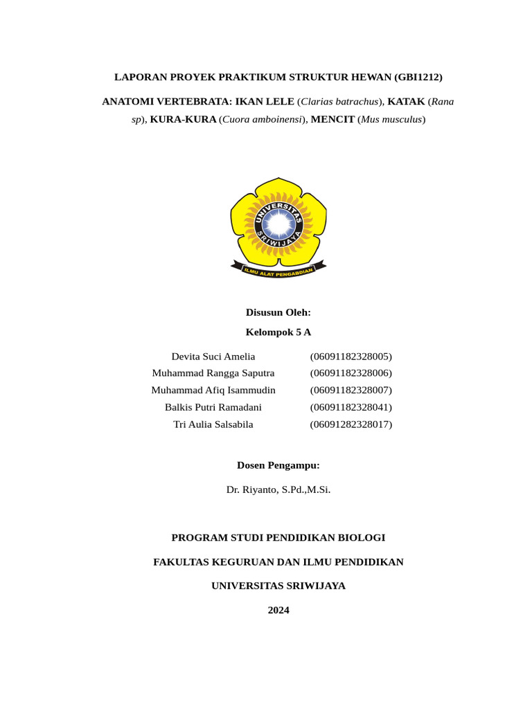 Laporan Proyek Praktikum Struktur Hewan Kelompok 5 | PDF