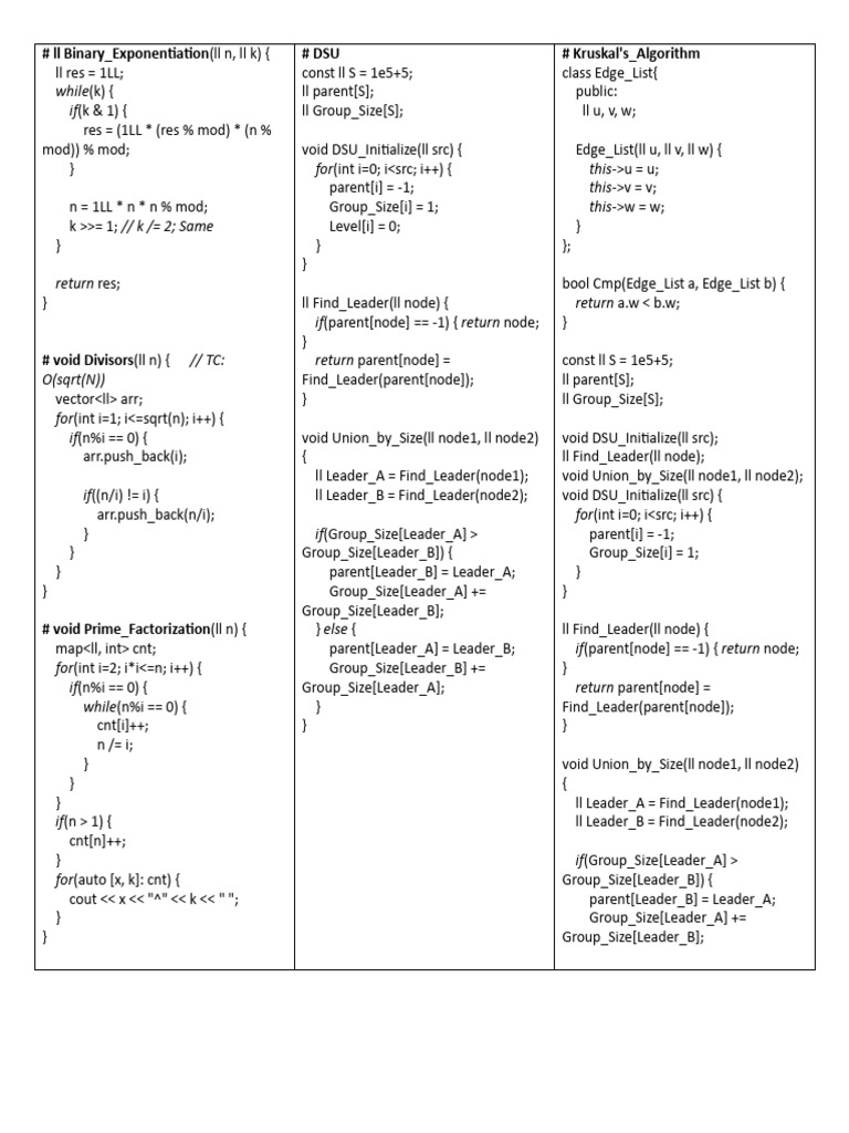 While If: # LL Binary - Exponentiation # Dsu # Kruskal's - Algorithm ...