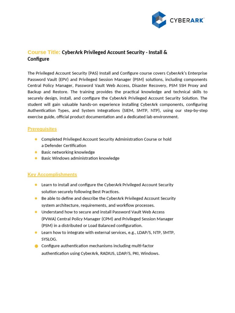 CyberArk Course Content - Intermediate | PDF