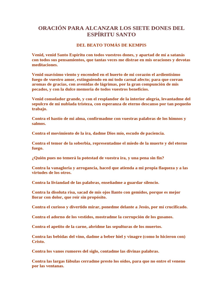 Oración para Alcanzar Los Siete Dones Del Espíritu Santo | PDF | Creencia religiosa y doctrina