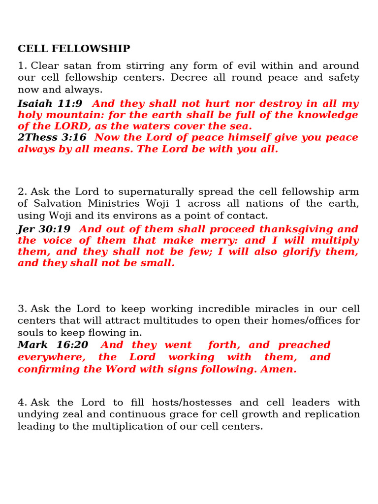 Cell Fellowship Growth Prayer Manual | PDF