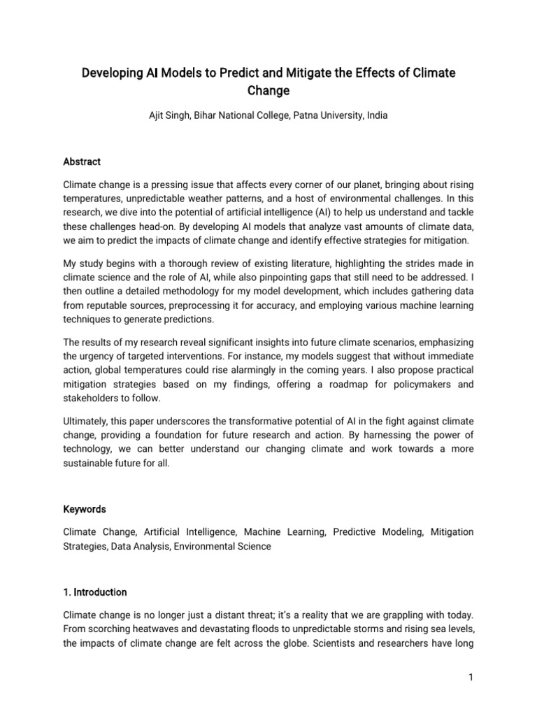 Developing AI Models To Predict and Mitigate The Effects of Climate | PDF | Coefficient Of ...