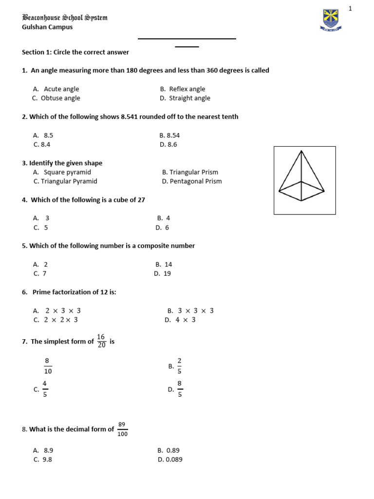 Mathematics EOY Grand Worksheet | PDF | Numbers | Mathematics