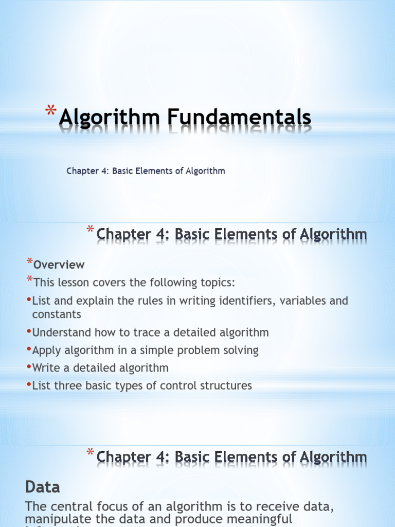 07 CSC415 Chapter 4 Basic Elements of Algorithm | PDF | Input/Output | Numbers