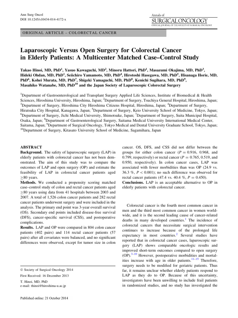 Laparoscopic Versus Open Surgery for Colorectal Cancer | PDF | Colorectal Cancer | Cancer